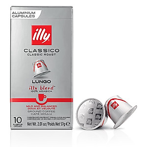 illy Lungo Classico Coffee, Classic Roast (Medium Roast) (100-Count single serve capsules, compatible with Nespresso Original Line System coffee machines)