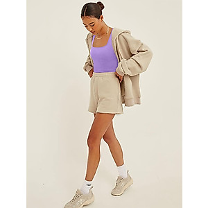 OQQ Women's 3 Piece Tank Tops Ribbed Seamless Workout Exercise Shirts 2025 Summer Basic Camis Coffee Lavender Beige