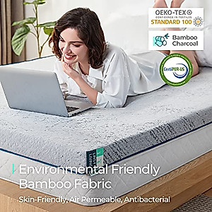LINSY LIVING Mattress Topper Full Bamboo Charcoal Infused Memory Foam Mattress Topper, 3 Inches Cooling Bed Topper Full Size with Bamboo Fiber Cover, CertiPUR-US & Oeko-TEX Certified, Full
