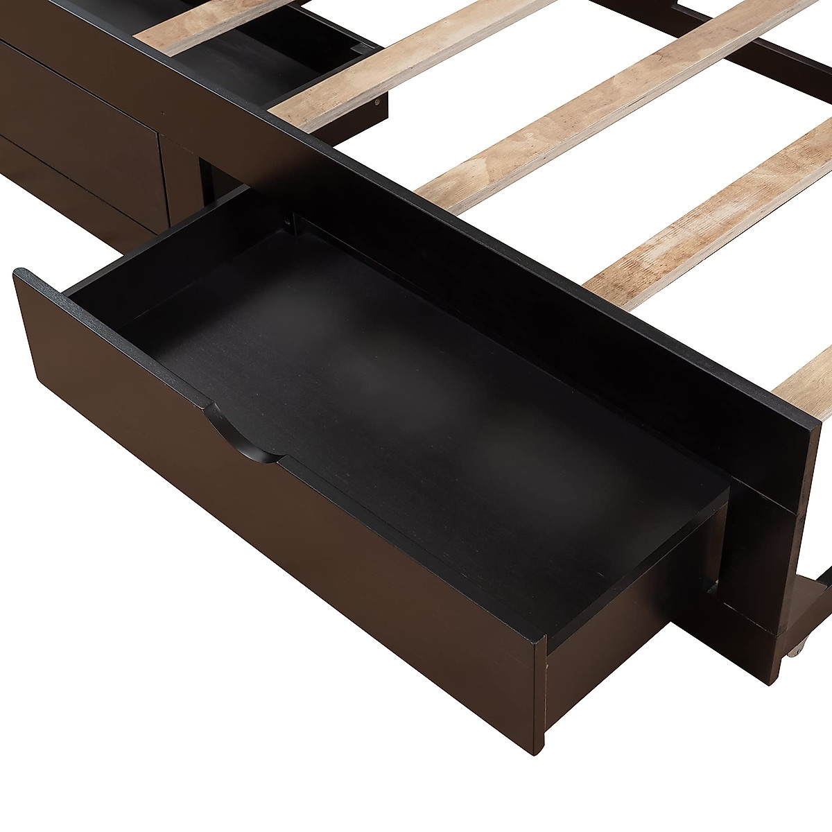 LERFAN Extending Daybed House Bed with Two Drawers and Trundle Bed, can be Expanded from Twin Size to King Size, No Box Spring Needed, 77.2" L x 76.4" W x 29" H Espresso