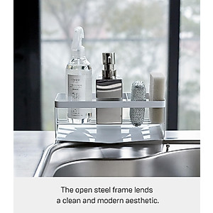 Yamazaki Home Tower Self-Draining Sponge And Soap Bottle Rack, Kitchen Sink Organizer Metal Holder With Removable Tray - Steel