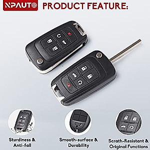 NPAUTO 2Pcs Key Fob Replacement for Chevy Equinox Camaro Impala Cruze Sonic Malibu GMC Terrain Buick Lacrosse Regal Verano Encore 2010-2019 Keyless Entry Remote Flip Key Fob (OHT01060512, 5 Buttons)