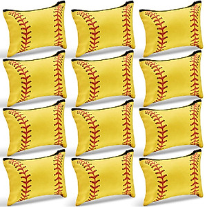Frienda 12 Pcs Softball Makeup Bag Sport Cosmetic Bags Canvas Softball Pouch Bags Portable Makeup Pouch Bag Travel Makeup Organizer for Women Men Team Player Travel (Softball Style)