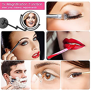 SanaWell Makeup Mirror with Lights and Magnification 3X/1X, 8 Inch Double Sided Wall Mounted Mirror [One Button Switch], Extendable Arm 360° Swivel Vanity Mirror Powered by Plug-in AC Cord (Black)