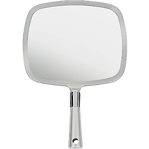 MIRRORVANA Professional Large Hand Mirror with Ergonomic Handle for Men & Women - Premium Handheld Haircut Mirrors for Barber and Salon - 9" x 13" (Elegant Silver Luxe Edition)