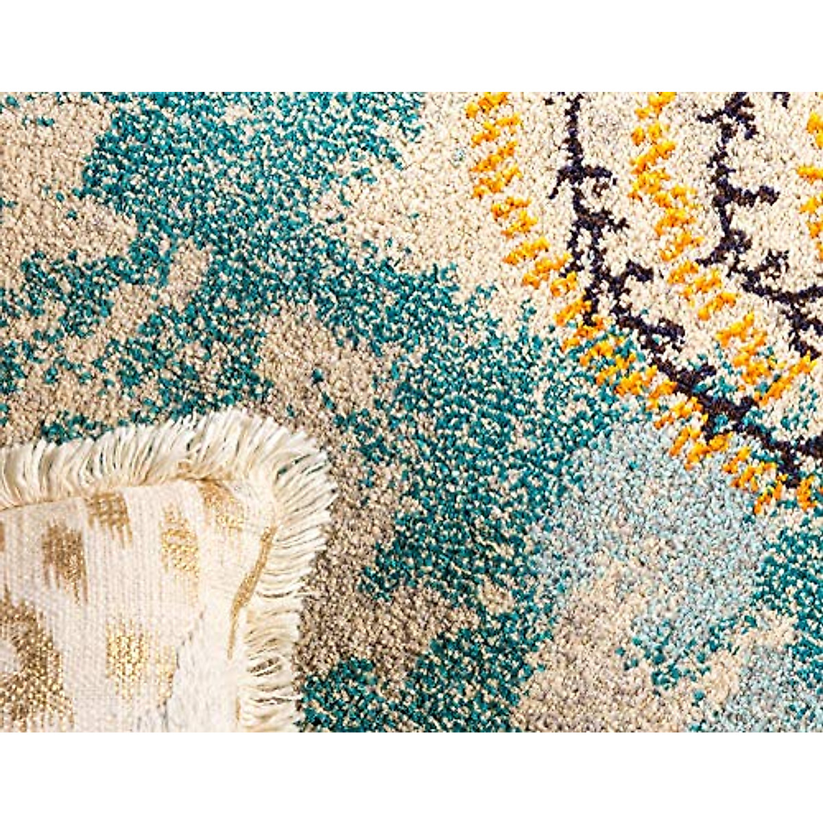 Unique Loom Estrella Collection Modern, Abstract, Colors, Distressed Area Rug, 2 ft 2 in x 6 ft 7 in, Beige/Light Blue