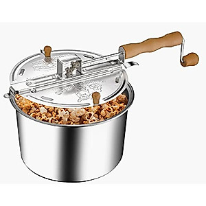 Great Northern Popcorn Stovetop Popcorn Maker With Wooden Handles, Silver, 5qt (529019ECS)