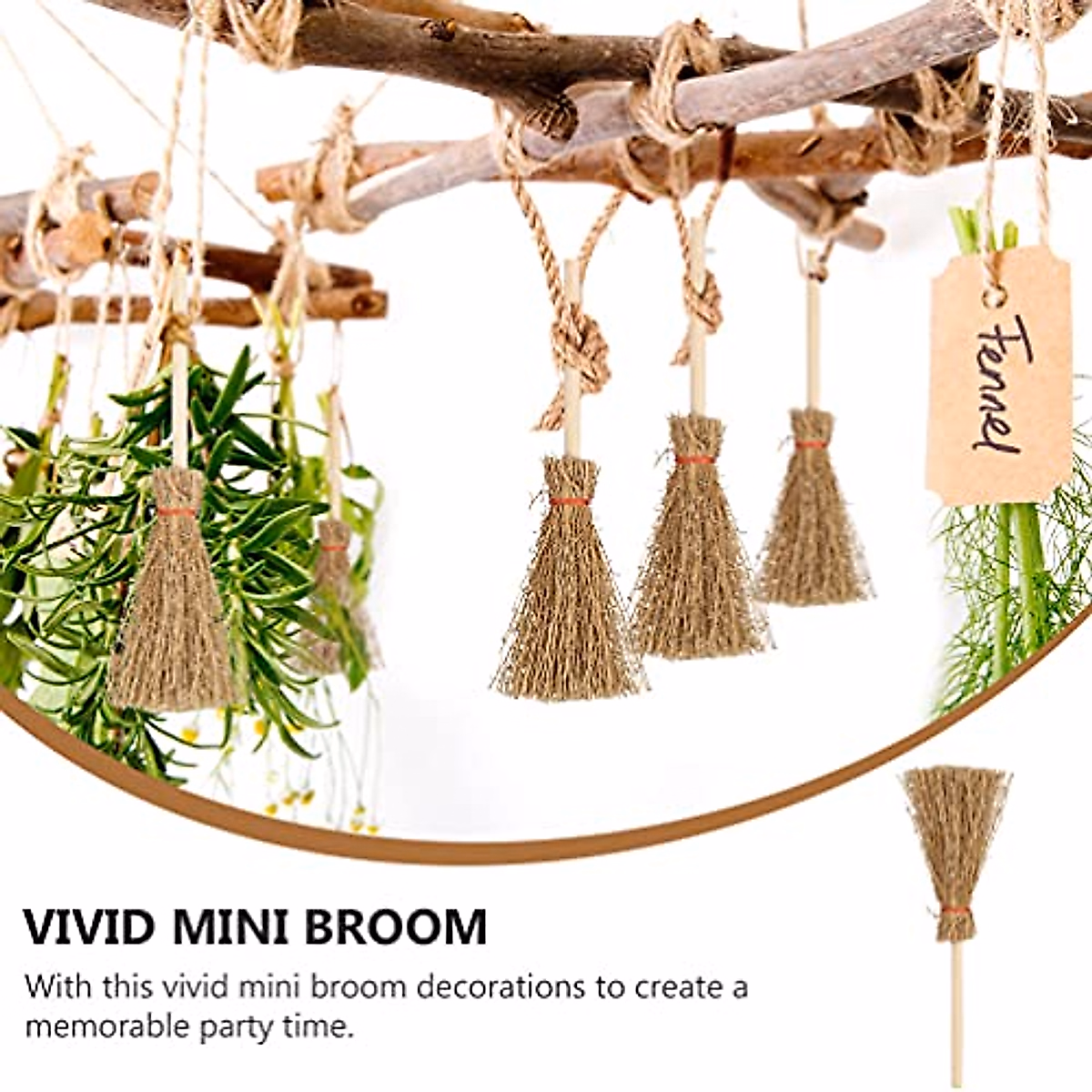COHEALI Mini Broomsticks Cinnamon Broomstick 24pcs Practical Small Broom Natural Palm Mini Broom Decorations with Red Rope Household Broom Decoration Miniatures for Crafts Mini Witches Broomsticks