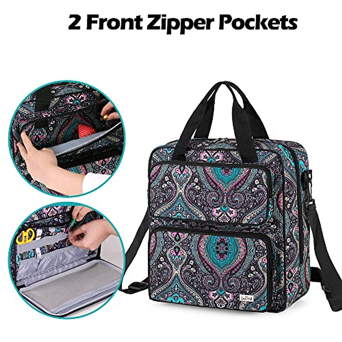 LoDrid Embroidery Storage Bag, Embroidery Project Carry Case, Portable Bag for Embroidery Kit, Craft Supplies & Cross Stitch Kits Tools, with Handles and Shoulder Strap, Totem, Bag Only