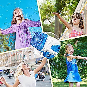 Bazooka Bubble Gun with Light for Summer|Rocket Boom Bubble Blower|Big Rocket Launcher Bubble Machine Gun,Toddler Outdoor Toys for Kids Ages 4-8,Gifts for 3 5 6 7 Year Old Boys and Girls,Adults (Blue)
