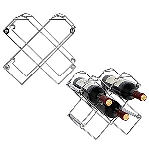 MyGift Modern Silver Wire Metal Stackable Wine Rack Diamond Shaped Stand, Countertop Wine Bottle Holder, Each Rack Holds 10 Bottles, Set of 2