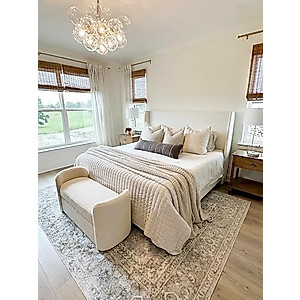 BoutiqueRugs Gael Farmhouse Area Rug - Machine Washable - Olive, Light Blue, Tan - 6'7" x 9'