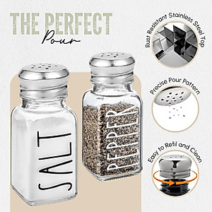 Clear Glass Salt and Pepper Shakers Set by Brighter Barns - Modern Kitchen Decor for Home Restaurant BBQ Camping RV - Farmhouse Kitchen Accessories - Glass Shakers & Stainless Steel Lids (Clear)