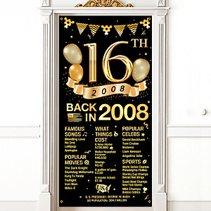 18th Birthday Door Cover Banner Decorations, Black Gold Happy 18th Birthday Door Cover Party Supplies, Large Eighteen Year Old Birthday Poster Backdrop Sign Decor