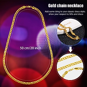 Frienda 4 Pcs 70s 80s Disco Wig Costume Set,Includes Disco Hippie Short Curly Wig,Disco Sunglasses,Moustache and Faux Gold Chain Necklace Afro Brown Wig for Disco Men Women Party