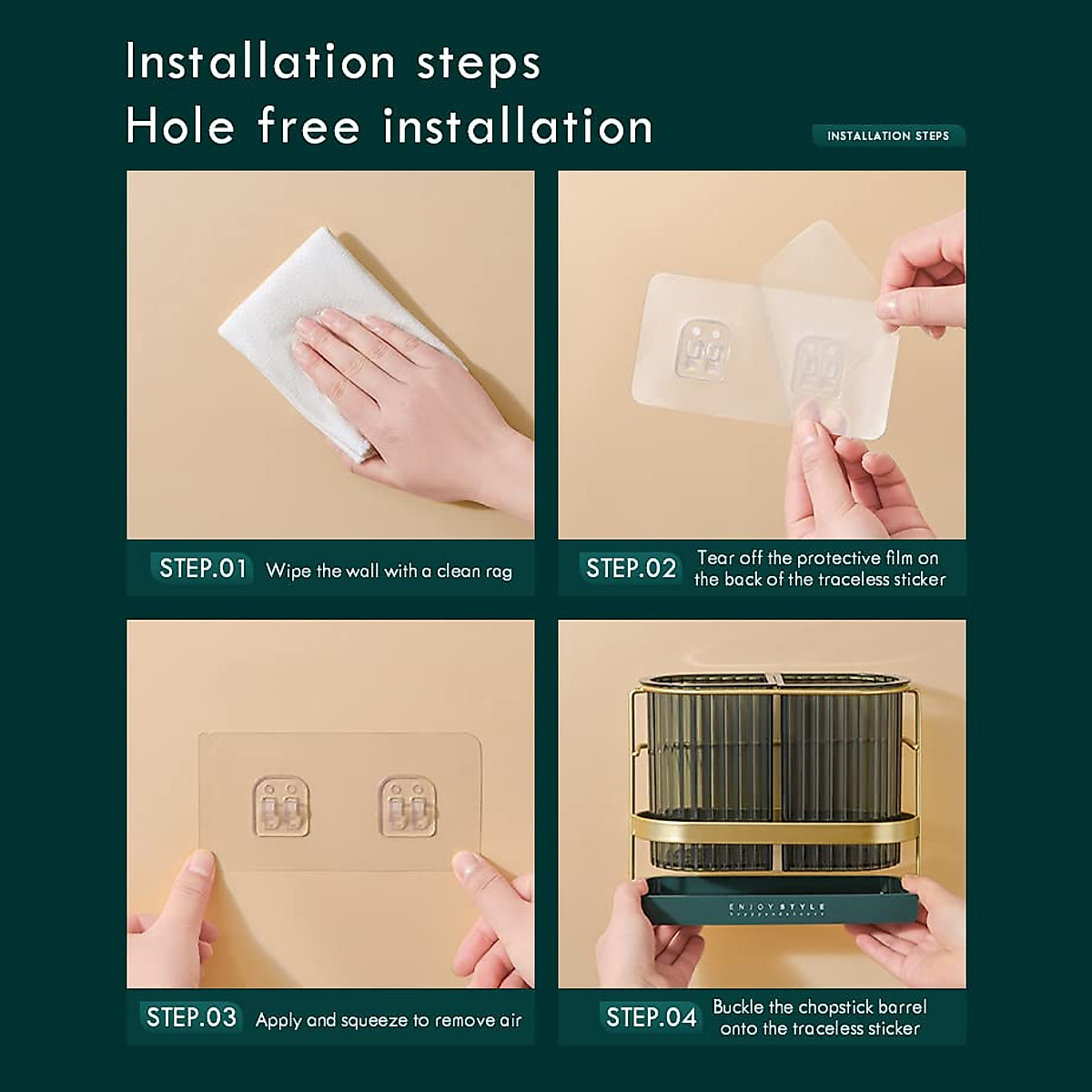 HAFUU Wall Mount Chopstick Holder with Drain Tray, Utensil Holder Silverware Drying Rack for Countertop Sink Flatware Caddy, Hanging Utensil Holder for Chopsticks Straws Forks Spoons Knives