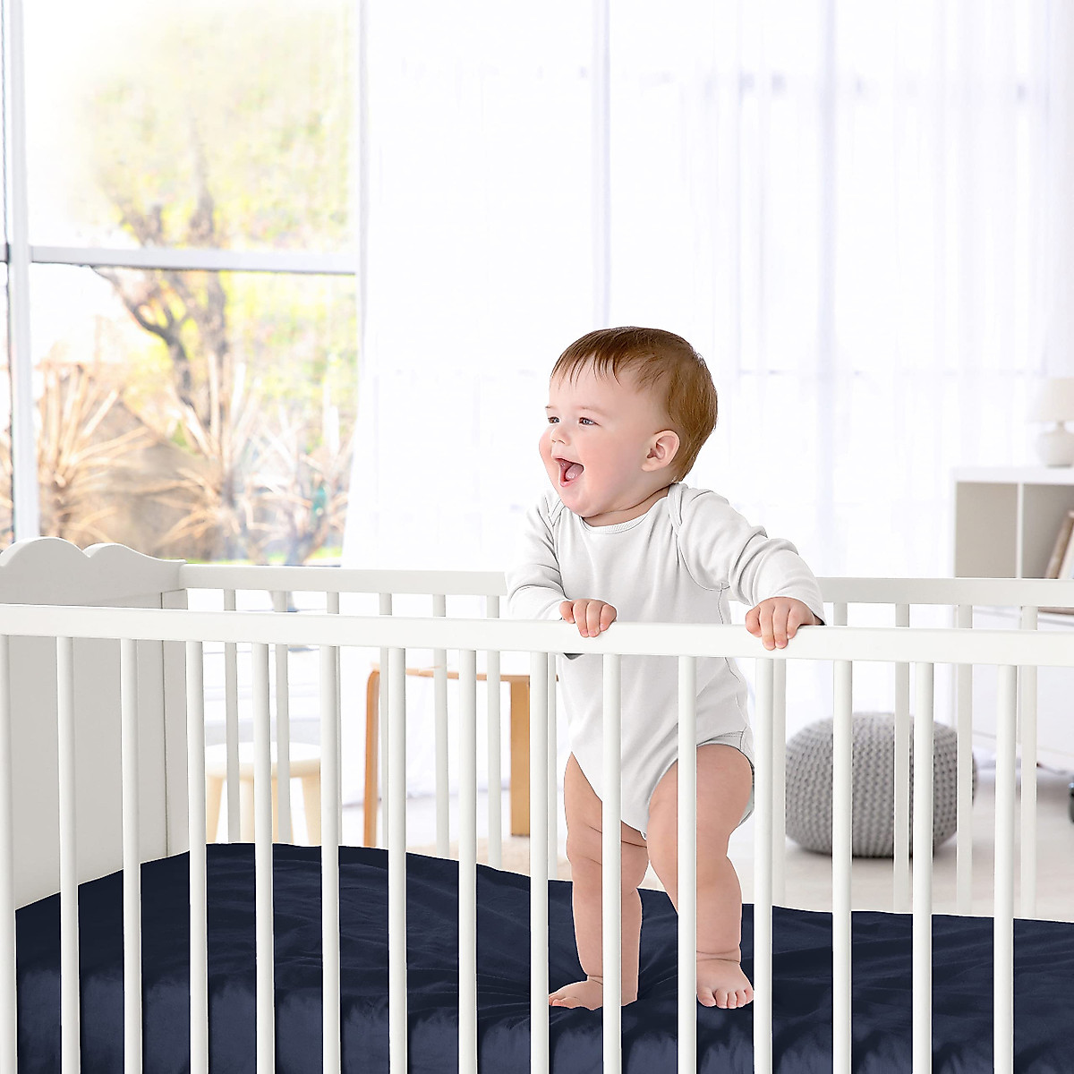 Sweet Jojo Designs Fitted Crib Sheet for Navy Blue, Mint and Grey Woodsy Boys Baby/Toddler Bedding Set Collection - Navy Blue