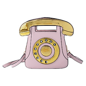 Oweisong Women's Fashion Telephone Shaped Shoulder Handbag Funny Laser Bling PU Phone Crossbody Bag Retro Purse for Girls