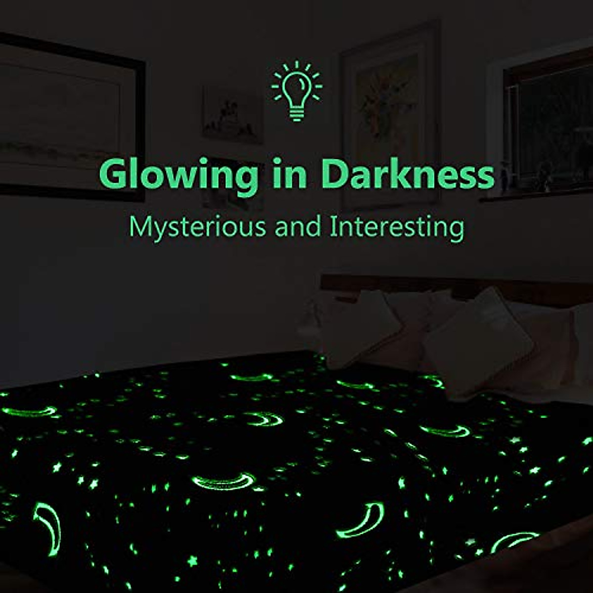 Glow in The Dark Throw Blanket, Moon and Stars Soft Warm Cozy Fuzzy Plush Blanket for Kids Teenage Boys Girls Women Best Friend Birthday Christmas (50 x 60 inches Blue)