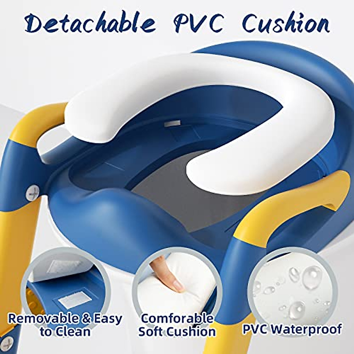 YMINA Potty Training Seat for Kids Toddlers Potty Training Toilet with Handles & Step Foldable Adjustable Comfortable and Anti-Slip Pad for Girls and Boys (Blue)