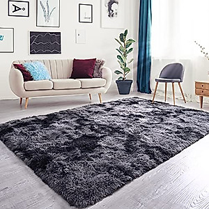 QXKAKA Soft Tie Dye Dark Grey 4x6 Area Rugs for Living Room Bedroom, Shag Shaggy Floor Rug Fuzzy Fluffy Carpet Soft Plush Furry Rug, Machine Washable Large Rug for Kids Home Decor Aesthetic