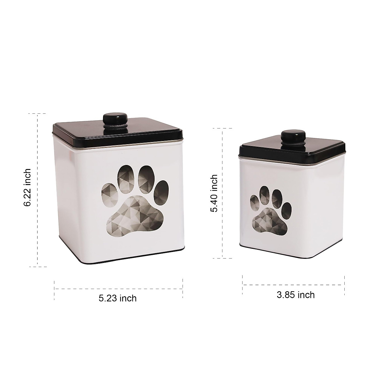 Define Marvelous 2pc Set Square Storage Dog Tin Container for Treats, Food, Storage, Supplies, Toys (Paw)