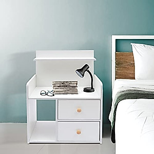 MIMODA Nightstand 2 Drawers with Open Storage End Side Table Open Shelf Bed Table for Bedroom, Living Room, Office, White