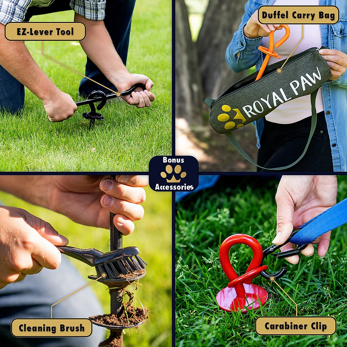 ROYAL PAW Dog Tie Out Stake - Heavy Duty Dog Stake for Large Dogs up to 210 lbs, Dog Stakes for Outside, Dog Anchor, and Dog Gadget | Use any Dog Tie Out Cable or Dog Yard Leash (O2-Orange (2-pack))