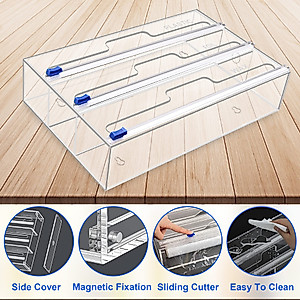 Foil and Plastic Wrap Organizer, 3 in 1 Kitchen Wrap Dispenser, Drawer Aluminum Foil Organization and Storage, Wall-Mounted Holder