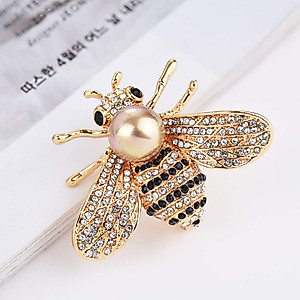 Honey Bee Brooches Crystal Insect Themed Bee Brooch Animal Fashion Shell Pearl Brooch Pin Gold Tone (gold pearl)