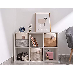 voten Storage Cubes Baskets Bins Organizer 11x11x11'' Fit 12x12''Cube Storage Organizer Bookcases Shelves,Durable Woven Cotton Storage Basket for Organizing,Round 3Pack Off White/Light Brown