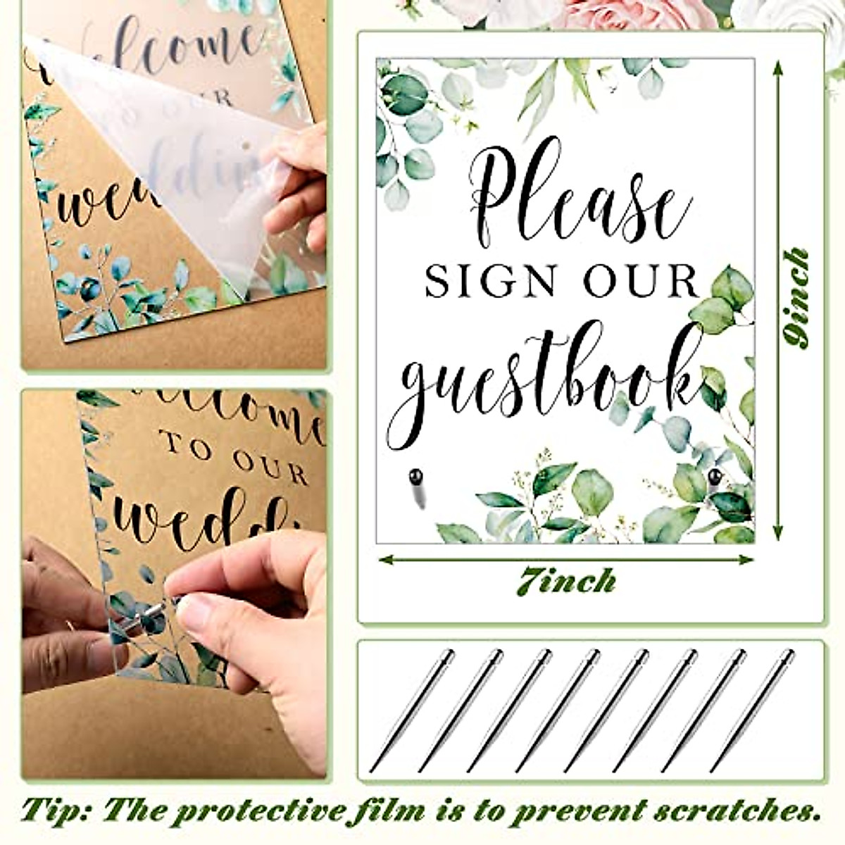 Set of 4 Acrylic Wedding Signs Wedding Reception Decorations with Stand Clear Table Decoration Signs with Holder for Ceremony Event Party Display Entrance Card Sign Table Centerpiece Decor 7 x 9 Inch