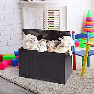 Costzon Wooden Toy Box, Toy Chest & Storage Organizer with Flip-Top Lid & Finger-Pinch Prevention, Corner Toy Cabinet with Handles, Large Toy Bench Storage for Kids Play Room, Daycare (Coffee)