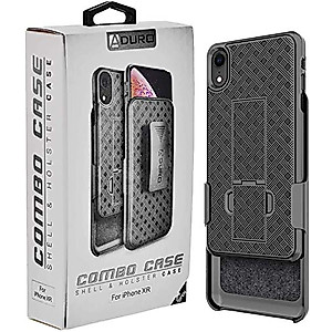 Aduro Combo Case & Holster for iPhone XR, Slim Shell & Swivel Belt Clip Holster, with Built-in Kickstand for Apple iPhone
