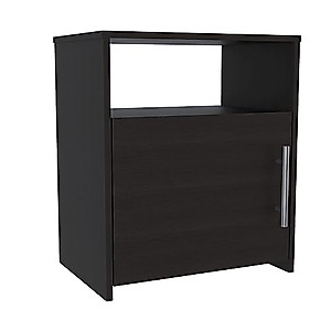 Epinki Nightstand, One Shelf, Single Door Cabinet, Metal Handle -Black, Wood, Bedside Table for Bedroom