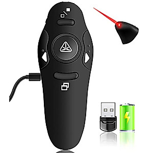 Rechargeable Presentation Clicker with Red Laser Pointer, Wireless Presenter Remote for PPT Clicker, 2.4GHz Presentation Remote Slide Advancer Powerpoint Clicker for Mac/Computer/Laptop/Keynote…