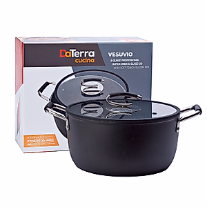 Professional 8 Quart Nonstick Dutch Oven with Glass Lid | Italian Made Ceramic Coated Oven Safe Stock Pot for Bread Baking, Stews, Casseroles and More by DaTerra Cucina