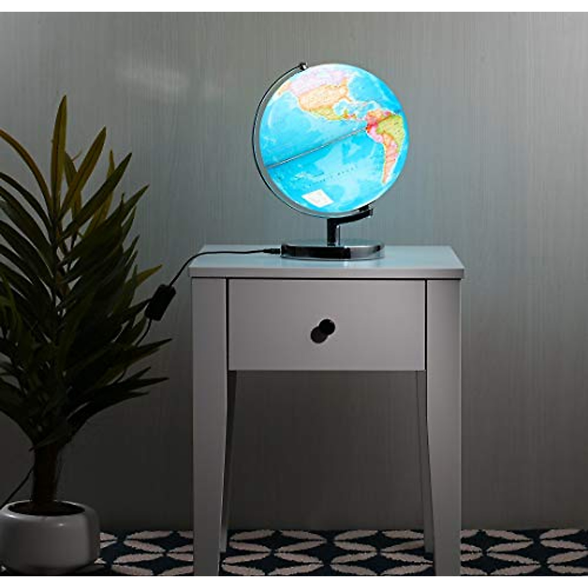 LED Illuminated Globe of The World with Sturdy Chrome Rotating Display Stand - 3 in 1 Educational Geography Map, Light Up Earth Constellation Globe STEM for Kids & Adults| Nightlight, 13.5 Inch Tall