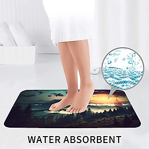 Chieraf Mountain Forest Tree Sunset Rugs Mats Sets Toilet Cover Cushion 3 Piece, Kitchen Sink Mat Machine Washable Non-Slip Soft Indoor Bath Mat