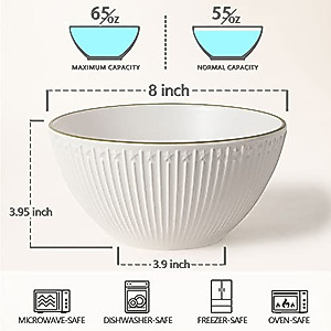 Wareland Salad Bowls 65 oz, 8 Inch Serving Bowls, Large Ramen Bowl For Noodle, Pho, Extra Sturdy Soup Bowls For Kitchen, Pasta Bowls Set Of 2, Ceramic Popcorn Bowl, Microwave & Dishwasher Safe, White