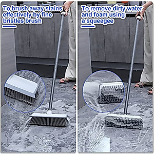 Rubber Broom with Squeegee for Carpet Pet Hair Remover and Floor Scrub Brush with 58" Long Handle,Brush for Cleaning Bathroom,Patio,Hardwood Floor