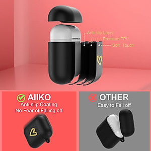 Aiiko Airpod Case with Gold Heart Cute Lucky Ball Keychain for Apple AirPods 2nd 1st Generation Charging Case Soft TPU Shockproof Cover Protective Air Pods Case for Girls Women-Black