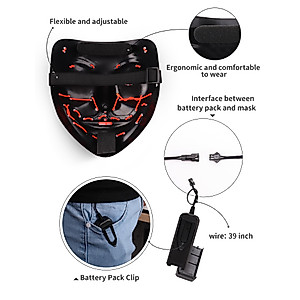 Halloween Mask, Scary Led Costume Mask, Masquerade Cosplay Light Up Face Mask for Men Women Kids, No UV Damage, Clown Mask for Adults
