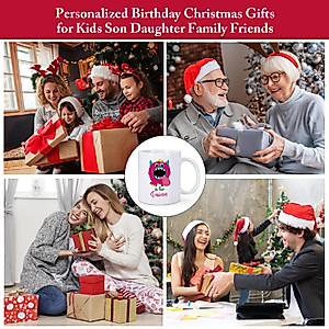 Personalized Monster Alphabets Coffee Mug with Name Kids Hot Chocolate Cocoa Mug Cute Ceramic Tea Cup 11 oz Funny Christmas Holiday Gifts for Kids Boys Girls Kiddos Friends Christmas Eve Box Filler