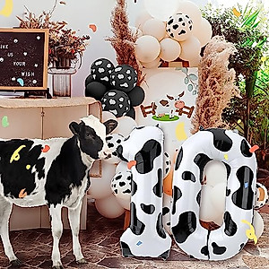 Cow Number Balloons, 40 Inch Cute Cow Print Balloons Reusable Cow Birthday Decorations Farm Themed Birthday Party Supplies for Kids (Number 1)