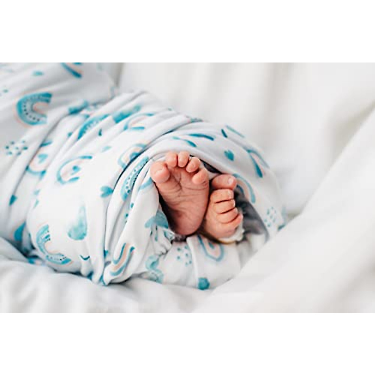 Millie Mae LLC Rainbow Mommy and me Robe and Swaddle Set | Hospital Labor and Delivery | Maternity Robe and Matching Baby Set for Boy, Girl | Blue Rainbow