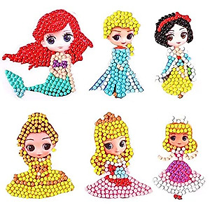 HTPDIOP 12pcs 5D Diamond Painting Kit for Kids, DIY Cute Princess Diamond Stickers Handmade Digital Painting Rhinestone Mosaic Sticker Mosaic Sticker Making Kids Crafts, Kids Gifts (Princess)