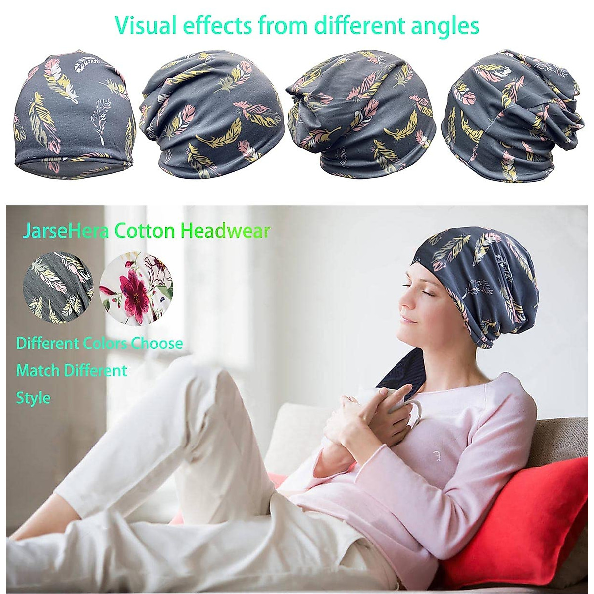 JarseHera Womens Slouchy Beanie Cotton Chemo Caps Cancer Headwear Hats Turban