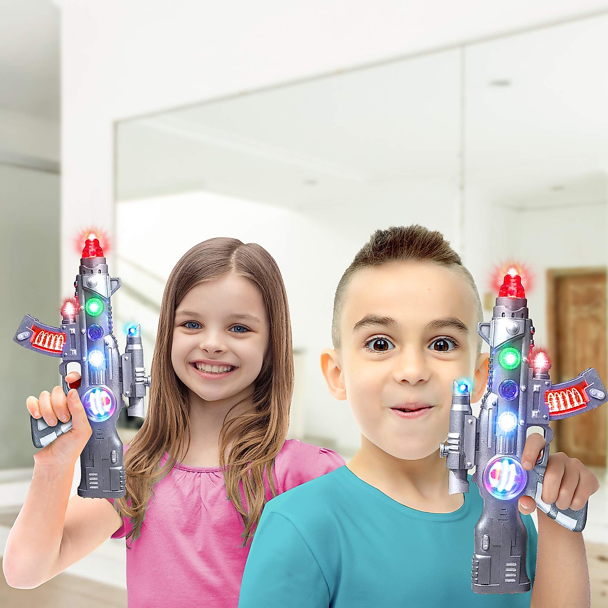 Light Up Spin Ball Blaster Toy Gun, 12.5 Inch Assault Rifle with Thrilling Multicolor LEDs and Sound Effects, Batteries Included, Play Gun for Boys and Girls, Space Gun Toy