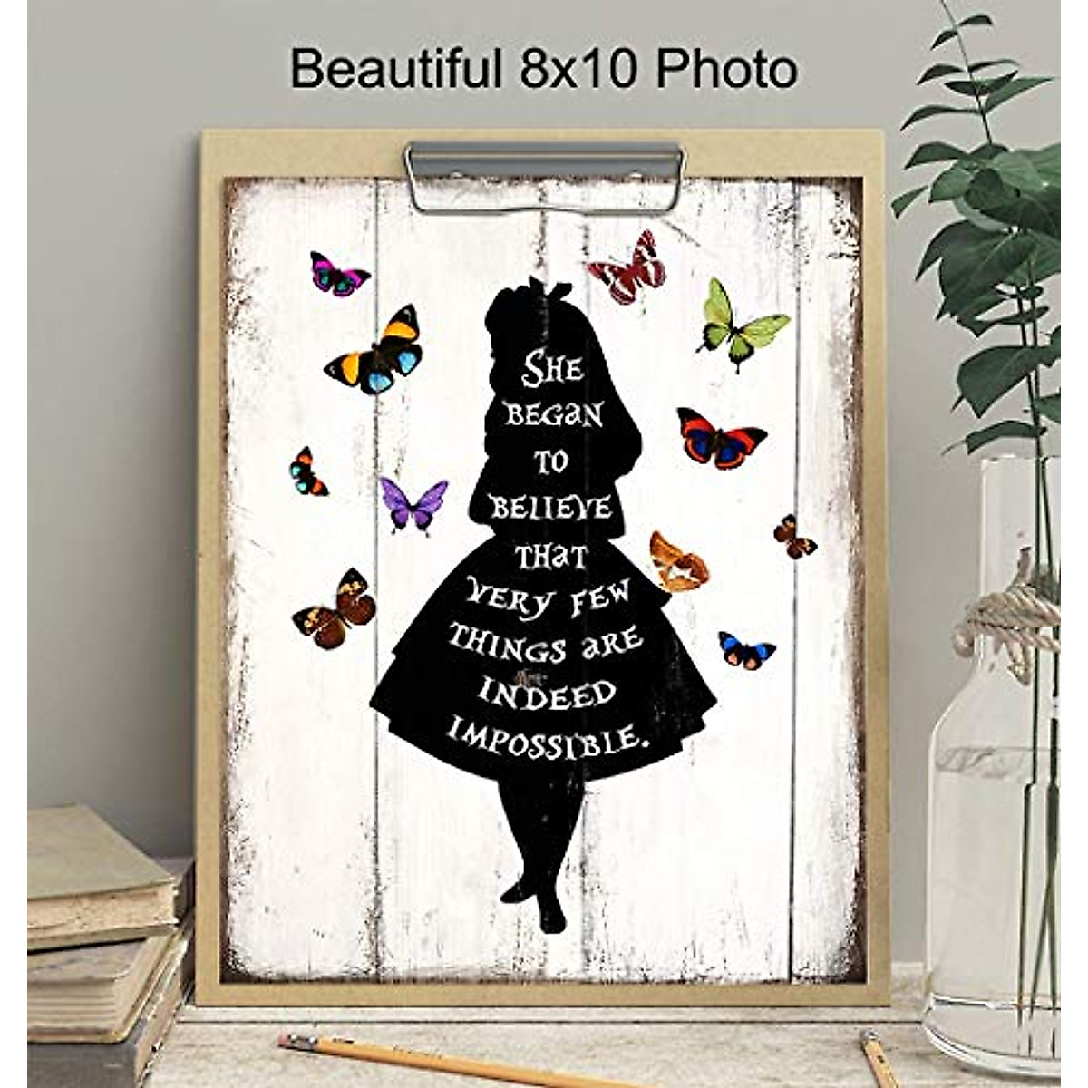 Rustic Home Decor, Alice Wonderland - 8x10 Photo - Shabby Chic Butterfly Wall Decor for Bedroom, Kids, Baby or Girls Room, Nursery Decor - Vintage Farmhouse Wall Art, Motivational Gift for Women